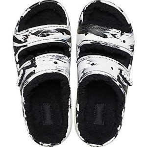 Crocs Unisex Classic Cozzzy Platform Sandals | Fuzzy Slippers Slide, Black/White,7 Women/5 Men