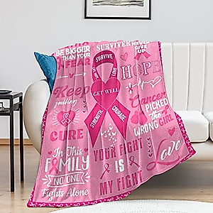 Breast Cancer Gifts for Women Throw Blanket, Get Well Soon Survivor Gifts Breast Cancer Pink Soft Blanket for Women 50"X 60"