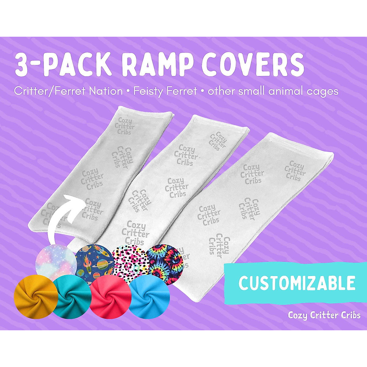 Patterned Fleece Ramp Covers for Small Animal Cages, 3 Pack, Customizable & Handmade, Midwest Critter Nation, Prevue Feisty Ferret