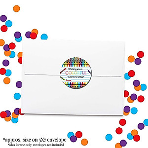 Colorful Crayon Valentine Party Favor Sticker Labels, 40 2" Party Circle Stickers by AmandaCreation, Great for Classroom Valentines, Envelope Seals, Gifts & Treats