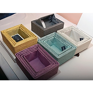 Acrola Premium 5-Pack Woven Paper Rope Storage Baskets, Multi-Size, Stackable, Versatile Organziers, Decorative Bins with Durable Fabric Liner for Home, Office, Nursery, and Bathroom, ST05002 (Grey)