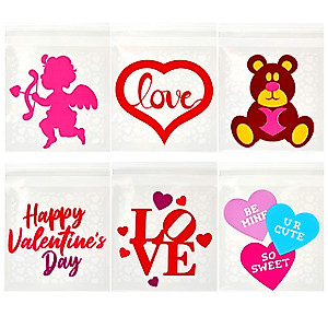 JOYIN 150 Pcs Valentine Cellophane Gift Bags Square Cellophane Candy Bags Valentine Goodies Bags in 6 Designs for Kids Valentine's Day Party Favor Supplies