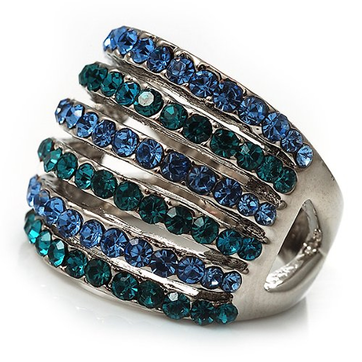 Avalaya Silver Tone Wide Crystal Band Ring (Light Blue & Teal) - size 7