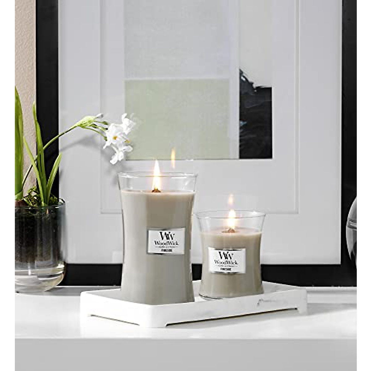 WoodWick Large Hourglass Candle Fireside, Gray, 21 Ounce