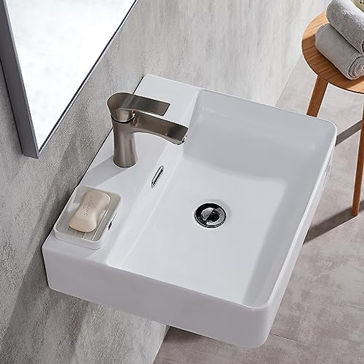 IKEBANA Wall Mount Sink,Small Bathroom Sink 20"X 17",White Ceramic Bathroom Vessel Sink,Modern Floating or Countertop Porcelain Rectangle Washing Lavatory Sink