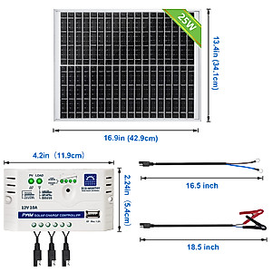 ECO-WORTHY 25 Watts 12V Off Grid Solar Panel Kit Solar Battery Trickle Charger Maintainer: Waterproof 25W Solar Panel + SAE Connection Cable+10A Charge Controller for Car RV Marine Boat