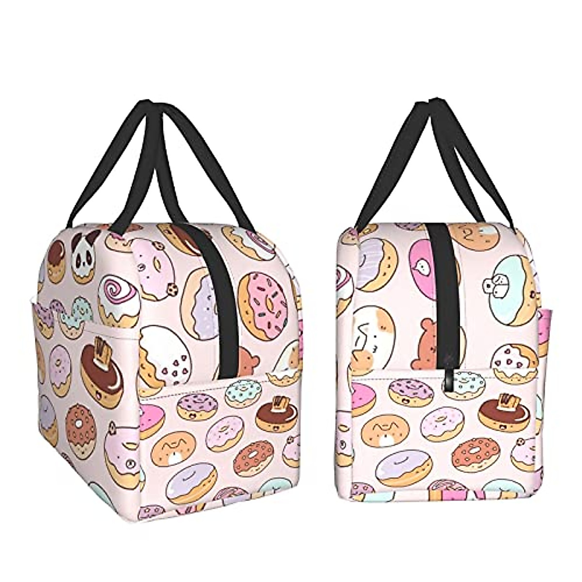 Insulated Lunch Bag Reusable Lunch Box, Cooler Lunch Tote Bag With Front Pocket for Women Men School Picnic Office Work, Kawaii Donuts