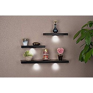 SkyMall Versatile Wood Floating Wall Shelves with LED Lights - Black (Set of 3)