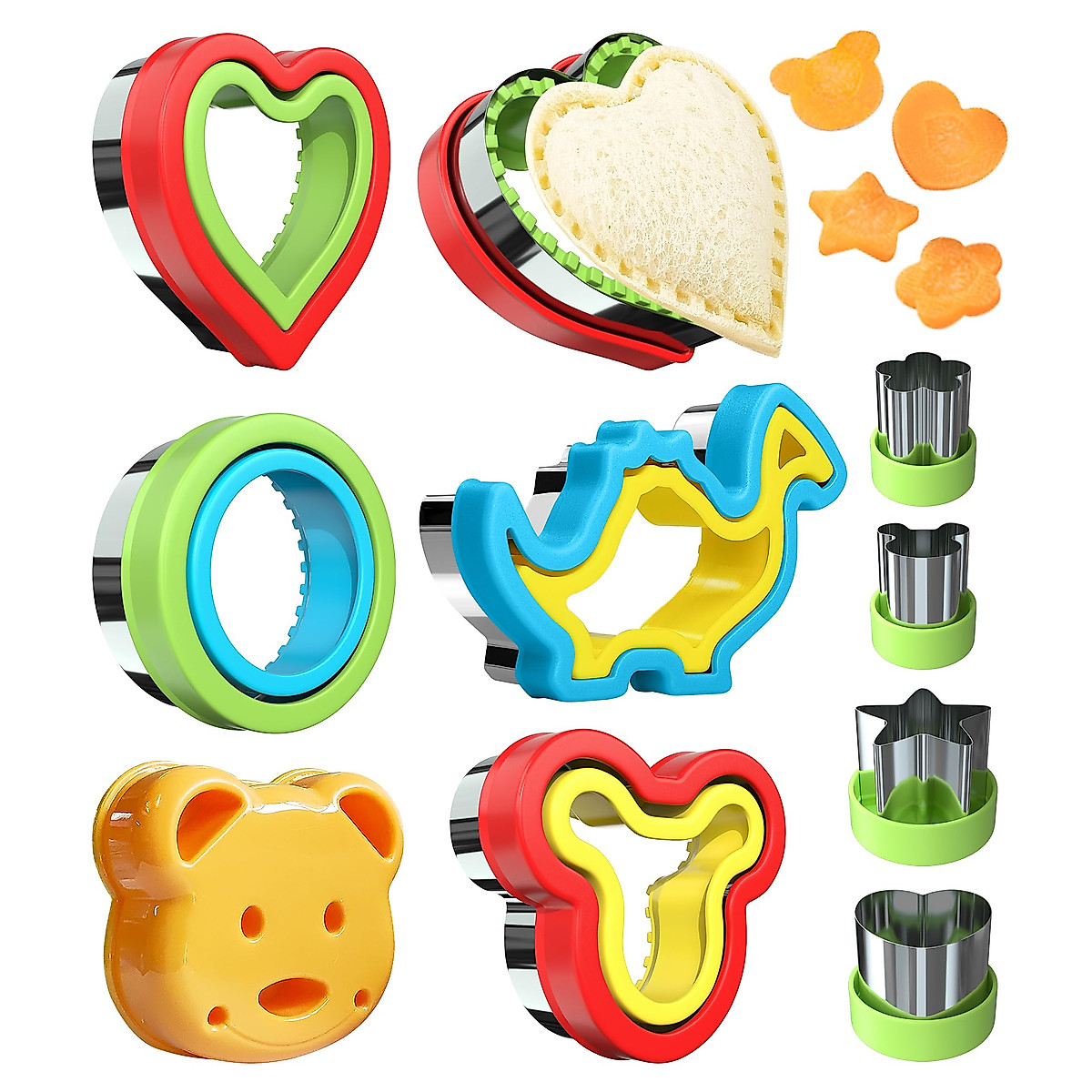 Sliafwh 9 PCS Sandwich Cutter and Sealer for Lunch - Uncrustable Maker for Lunchbox and Bento Box - Cookie Cutters for Boys Girls