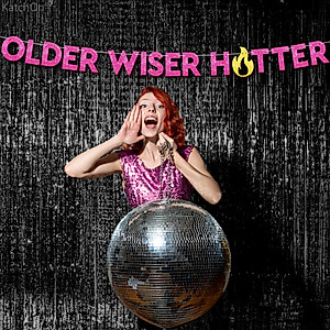 KatchOn, Glitter Older Wiser Hotter Banner - No DIY, 10 Feet | Pink Birthday Banner for Birthday Decorations Adult Women | Older Wiser Hotter Birthday Banner for Pink Funny Birthday Decorations