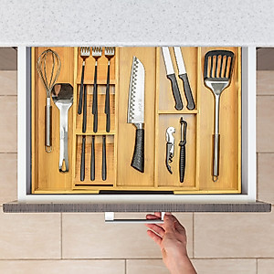 Bamboo Expandable Drawer Organizer for Utensils Holder,Silverware Organizer, Kitchen Drawer Organizer,Cutlery Tray with Drawer Dividers for Kitchen , Silverware, Flatware, Bedroom, Office (natural)