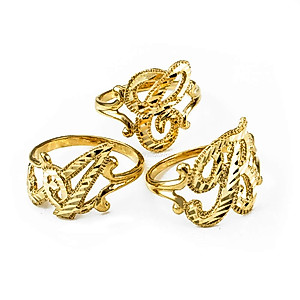 Sparkle-Cut Letter Initial Script Ring In 10K Yellow Gold (Letter E, Size 9)