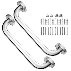 2 Pack 12 Inch Shower Grab Bar, iMomwee Satin Brushed Nickel Stainless Steel Bathroom Grab Bar Handle,Shower Balance Bar, Safety Hand Rail Support, Handicap Elderly Senior Assist Handle (1" Diameter)