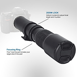 Acuvar 500mm f/8 Manual Telephoto Lens for Canon EOS 80D, 90D, Rebel T3, T3i, T5, T5i, T6i, T6s, T7, T7I, T8I, SL3, 60D, 70D, 5D, EOS5D IV, 6D II, 7D II SLR Cameras (500MM for Canon)