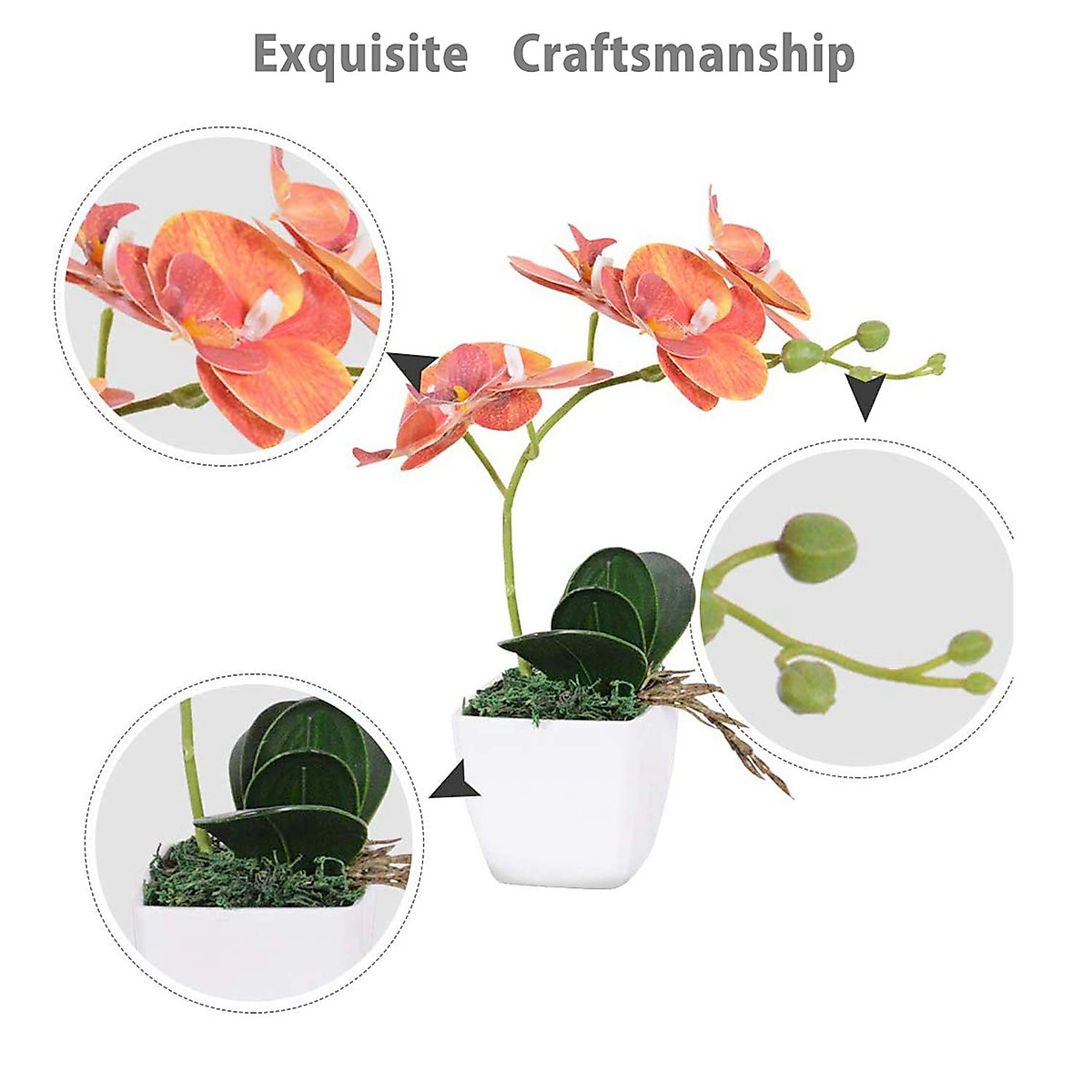 Moldiy Artificial Fake Flowers with Vase for Home Office Garden Party Wedding Decor (Orange)