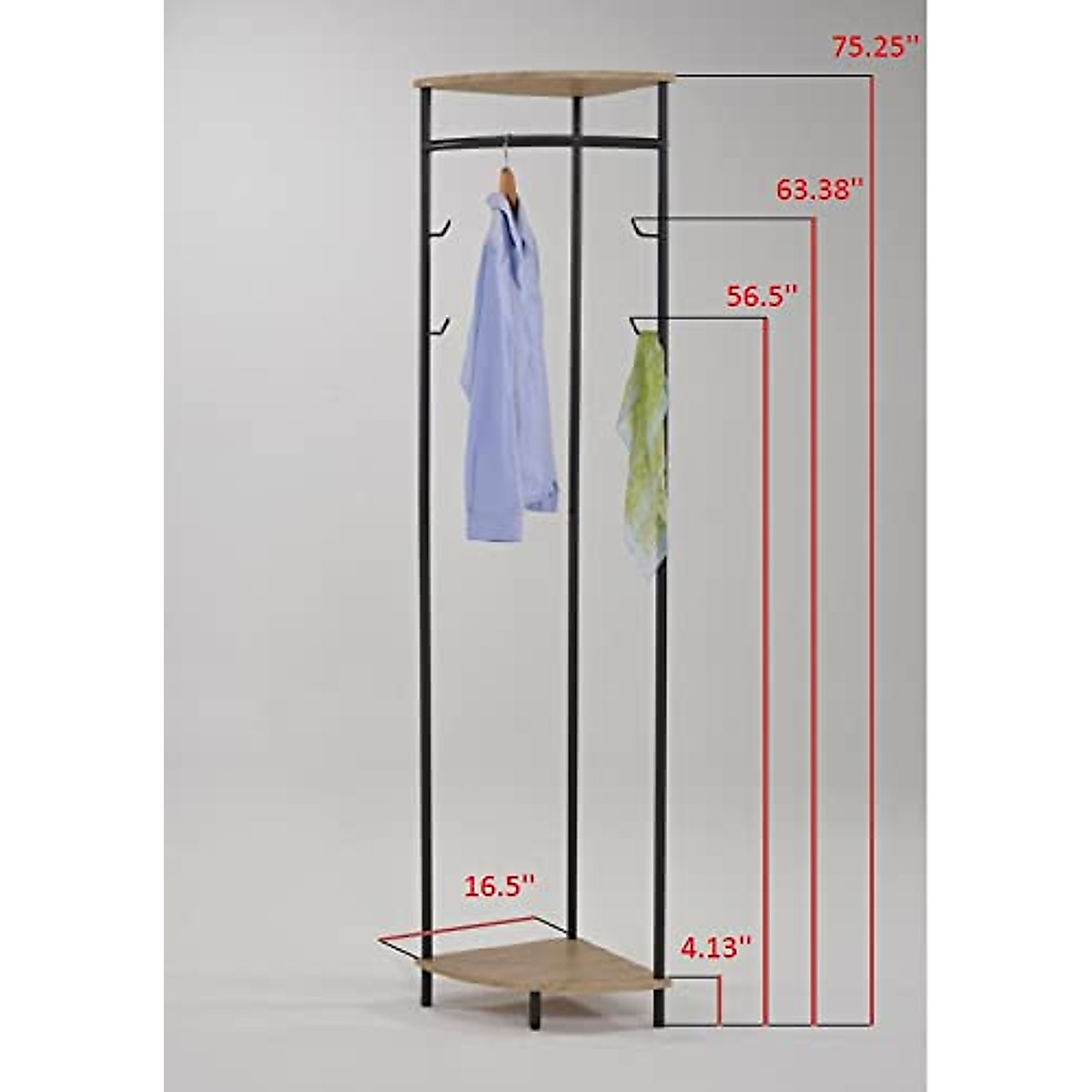 KB Designs - Corner Hall Tree Clothes Rack, Black/Sonoma Oak