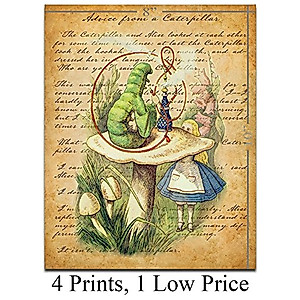 Alice in Wonderland Decoration - 8x10 Prints Unframed Wall Art Alice in Wonderland Poster - Perfect Alice in Wonderland Gifts - Perfect for an Unbirthday or Mad Hatter Tea Party