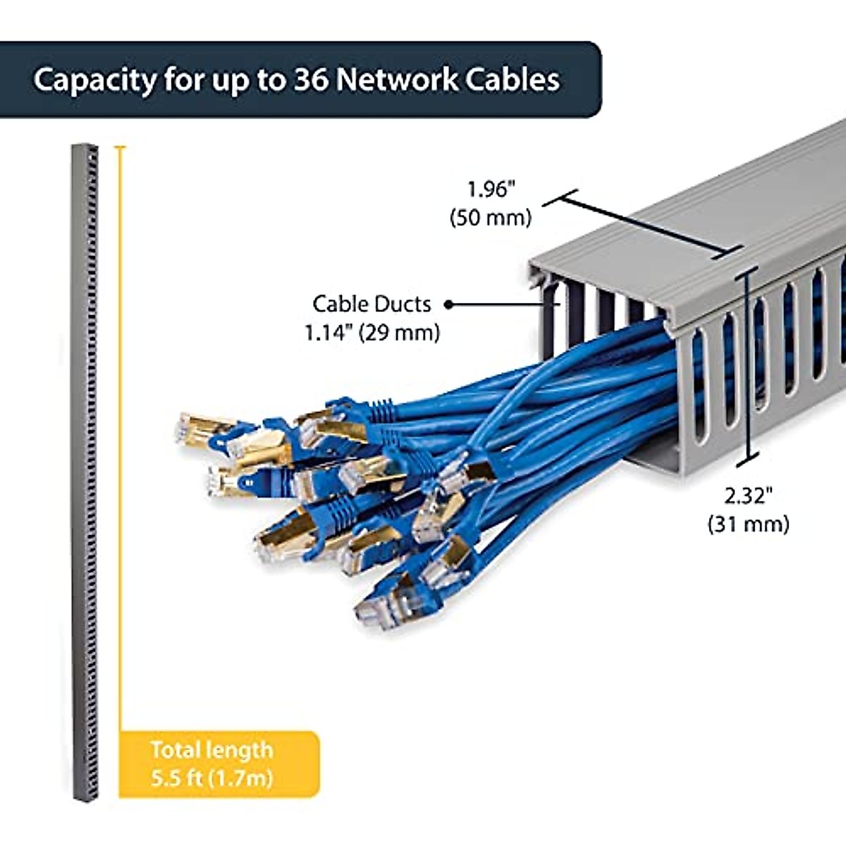 StarTech.com 2x2in Server Rack Cable Management Finger Duct w/ Cover - Open Slot Wire Raceway for Network & A/V Cables (AD2X2)