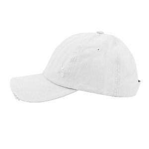 Criss Cross Distressed Baseball Cap Ponytail Hat for Women & Man, Adjustable Washed Plain Retro Ball Cotton Unstructured Caps White