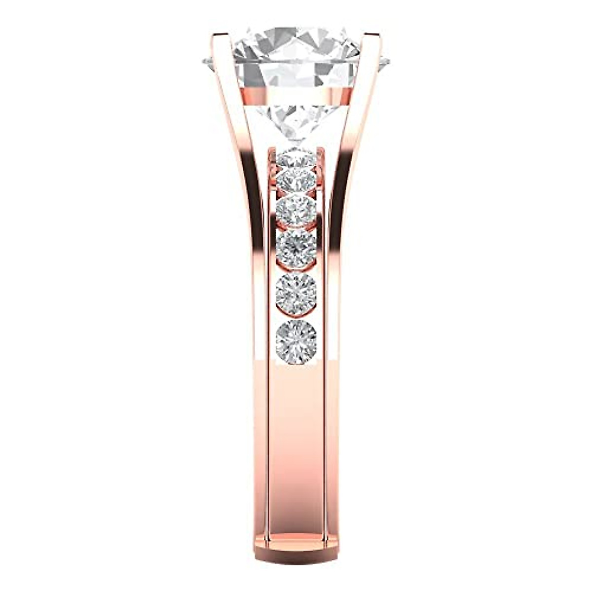 3.39 ct Round Cut Clear Simulated Diamond 14k Rose Gold Solitaire W/Accents Wedding Engagement Bridal Ring Band Set Sz 10.75