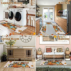 U'Artlines Fall Pumpkin Kitchen Rugs with Runner Sets 3 Piece Farmhouse Seasonal Harvest Holiday Party Rugs and Mats Non Skid Washable Kitchen Floor Mats for Home Hallway Sink Laundry Decor(Pumpkin)