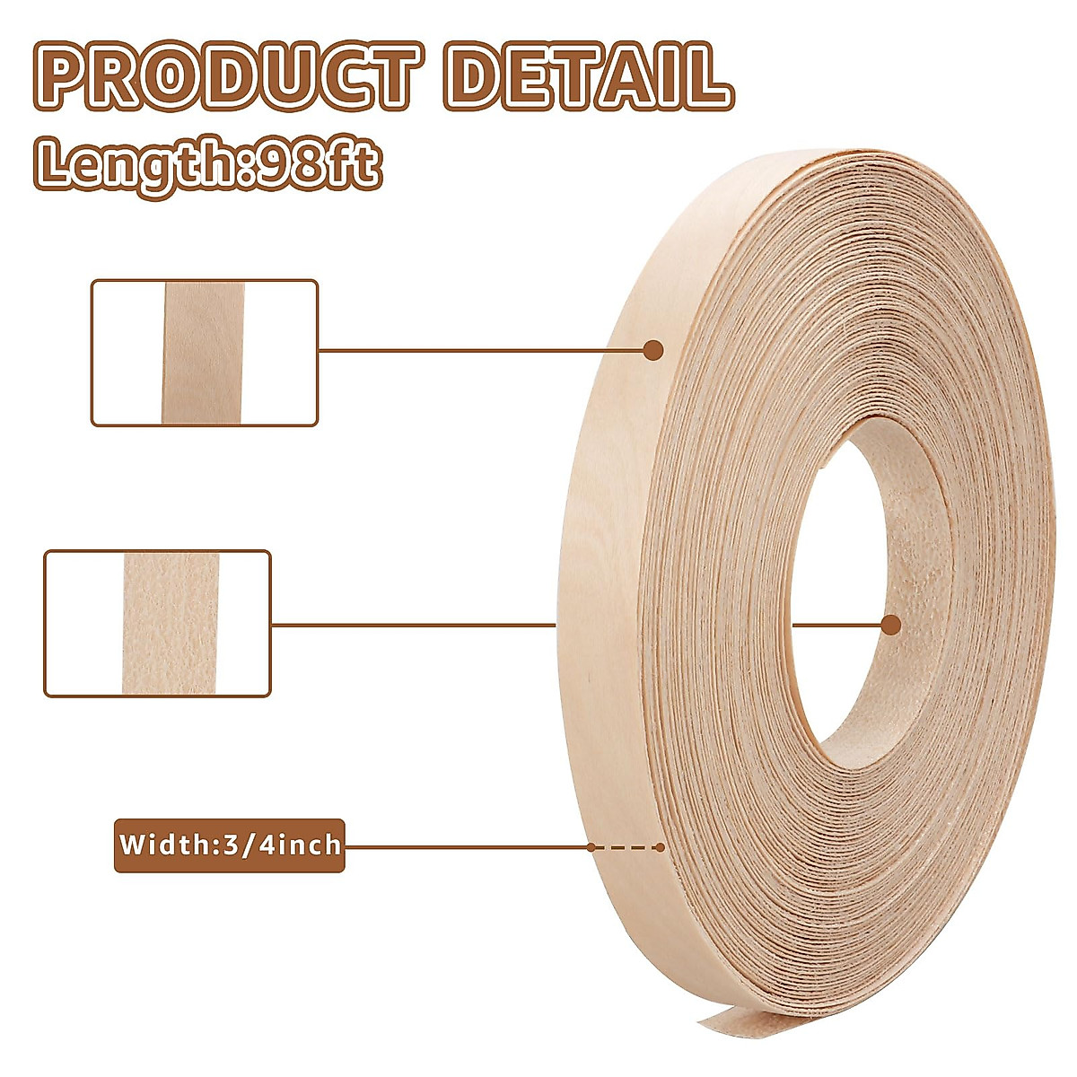 ABuff Birch Edge Banding 3/4 inch x 98ft roll of Veneer Edge Banding Pre-glued Flexible Real Wood Veneer Edging, Wood Edge Banding Wood Tape Banding for Cabinet Repair Furniture Restoration