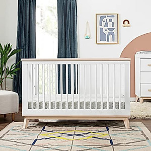Babyletto Scoot 3-in-1 Convertible Crib with Toddler Bed Conversion Kit in White and Washed Natural, Greenguard Gold Certified