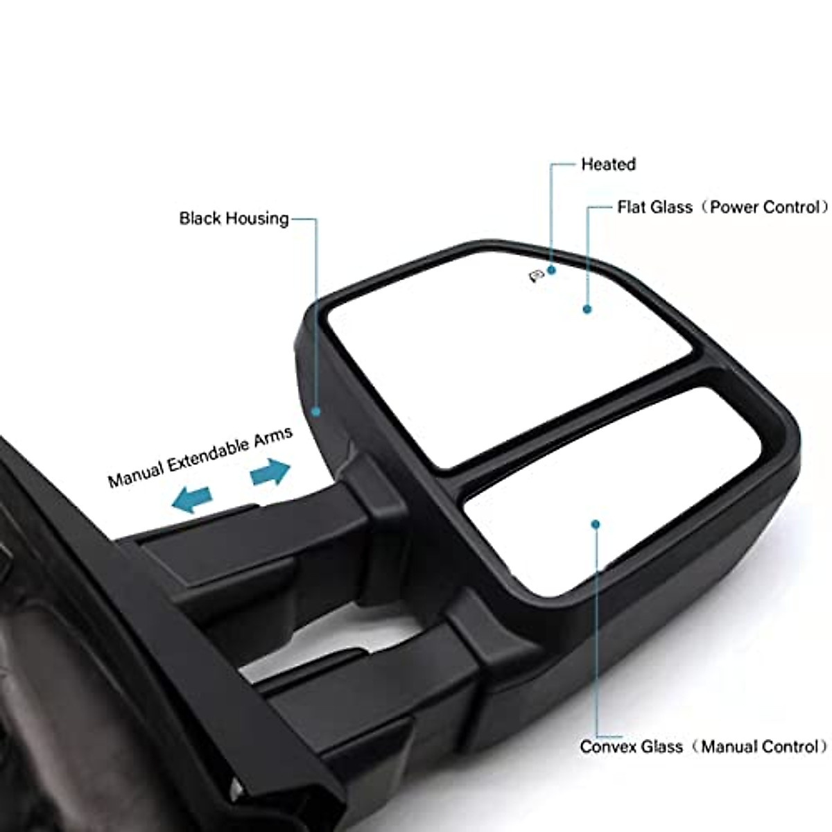 BOOLEE Towing Mirrors fit for 2017 2018 2019 2020 Ford F250 F350 F450 F550 Super Duty Turn Signal Light Temperature Sensor Heated Power Auxiliary Light Black Housing