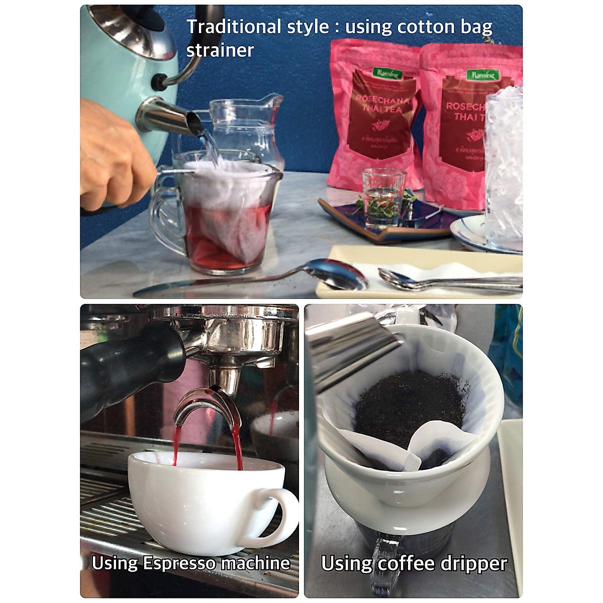 Raming Pink Thai tea mix, Rosechana - dye free, 100% Natural loose leaf Assam & Beetroot, Makes Thai iced tea, milk boba tea - Original Thailand, 227g (8 oz)