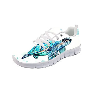 GLENLCWE 3D Sea Turtle Women Men Athletic Running Shoes Non Slip Walking Tennis Shoes Breathable Lightweight Sneakers Casual Trainer for Work Travel Outdoor