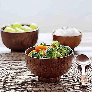 Erhai Jujube Japanese-Style Wooden Bowl Wooden Rice Bowl Noodle Bowl Solid Wood Bowl, Diameter 4.5 Inches By 2-5 / 8 Inches, for Rice, Soup, Dipping, Decoration (Medium) 4 Packs