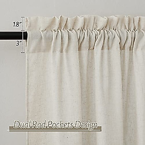 RYB HOME Sheer Linen Blended Curtains Flax Linen Semi Transparent Sheer Drapes, Privacy Protected Soften Sunlight for Living Room, Sliding Doors, Classroom, Hotel, W 52 x L 95 inch, Linen, Set of 2