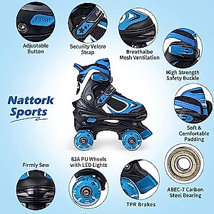 Kids Roller Skates for Boys - Blue for Teenagers Youth Age 10 11 12 - Adjustable All Light up Wheels Indoor Outdoor Sports Birthday Gift for Son and Grandson