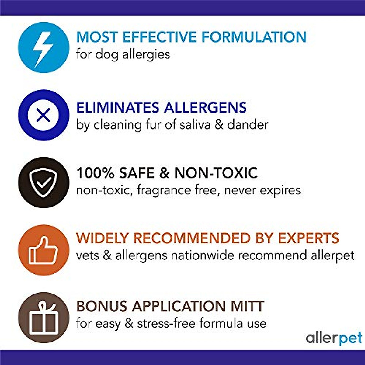 Allerpet Dog Allergy Relief w/Free Applicator Mitt & Sprayer - Best Pet Dander Remover for Allergens - for Canine Dry Skin Treatment - Good for Fur & Skin - (12oz)