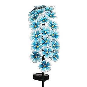 Exhart Garden Solar Lights, Cascading Blue Flower Garden Stake, 24 LED Flowers, Outdoor Lawn and Yard Decoration, 11.5 x 5.5 x 28 Inch
