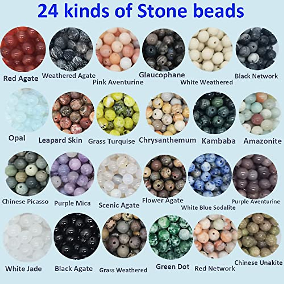 1200pcs 6mm Natural Round Stone Beads Gemstone Beading Loose Gemstone Beads Hole Size 1mm DIY Smooth Beads for Bracelet Necklace Earrings Jewelry Making,Box Packed (24 Material -2,6mm)