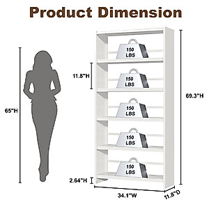 DUTYSEST 5 Tiers Metal White Bookshelf - 69.3" Tall Bookcase, Display Storage Shelves with Bookend, Heavy Duty Steel Bookshelves for Living Room, Office, Bedroom, Library