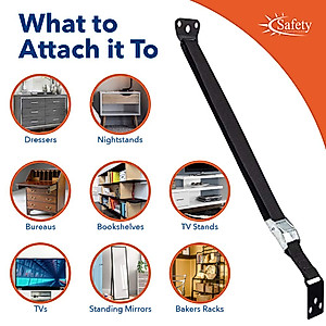 Safety Innovations Heavy Duty TV and Furniture Straps - Baby Proofing Anti Tip Straps for Child and Baby Safety - Expert Designed Strap Anchors Furniture to Walls to Prevent Tip-Overs 2Pk (Black)