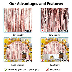 Fringe Backdrop Tinsel Curtain Backdrop 2 Pack 3.3 x 9.9 ft Foil Fringe Curtains Rose Gold Backdrop Streamers Tinsel Backdrop Curtain Photo Backdrop Curtain for Rose Gold Birthday Party Decorations