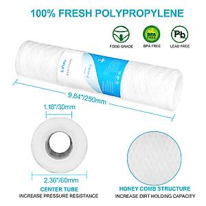 Lafiucy 20 Micron 10" x 2.5" String Wound Sediment Water Filter Cartridge,5 Pack,Whole House Sediment Filtration, Universal Replacement for Most 10 inch RO Unit