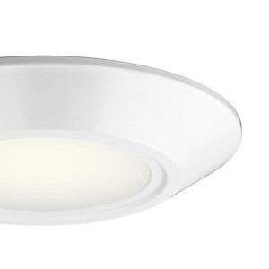 Kichler Horizon LED Downlight in White, 6.4" Flush Mount Interior Dimmable Light, 3000K, Wet Rated Integrated LED, (6.4" W x 1.3" H), 43873WHLED30, White