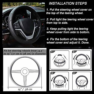 Valleycomfy Microfiber Leather Steering Wheel Cover Universal 15 inch (Black)