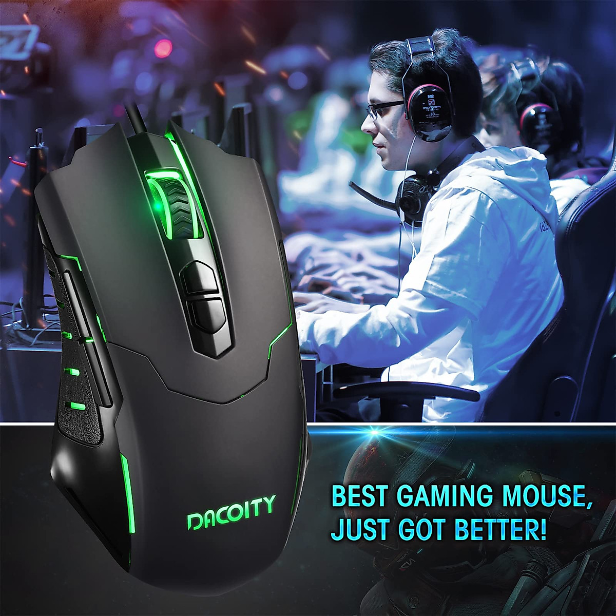 Dacoity Wired Gaming Mouse, PC Gaming Mice Gamer Mouse [RGB LED][7200 DPI][7 Programmable Buttons][Plug Play] USB Ergonomic Mouse for Windows Mac Laptop PC Gamers - Black