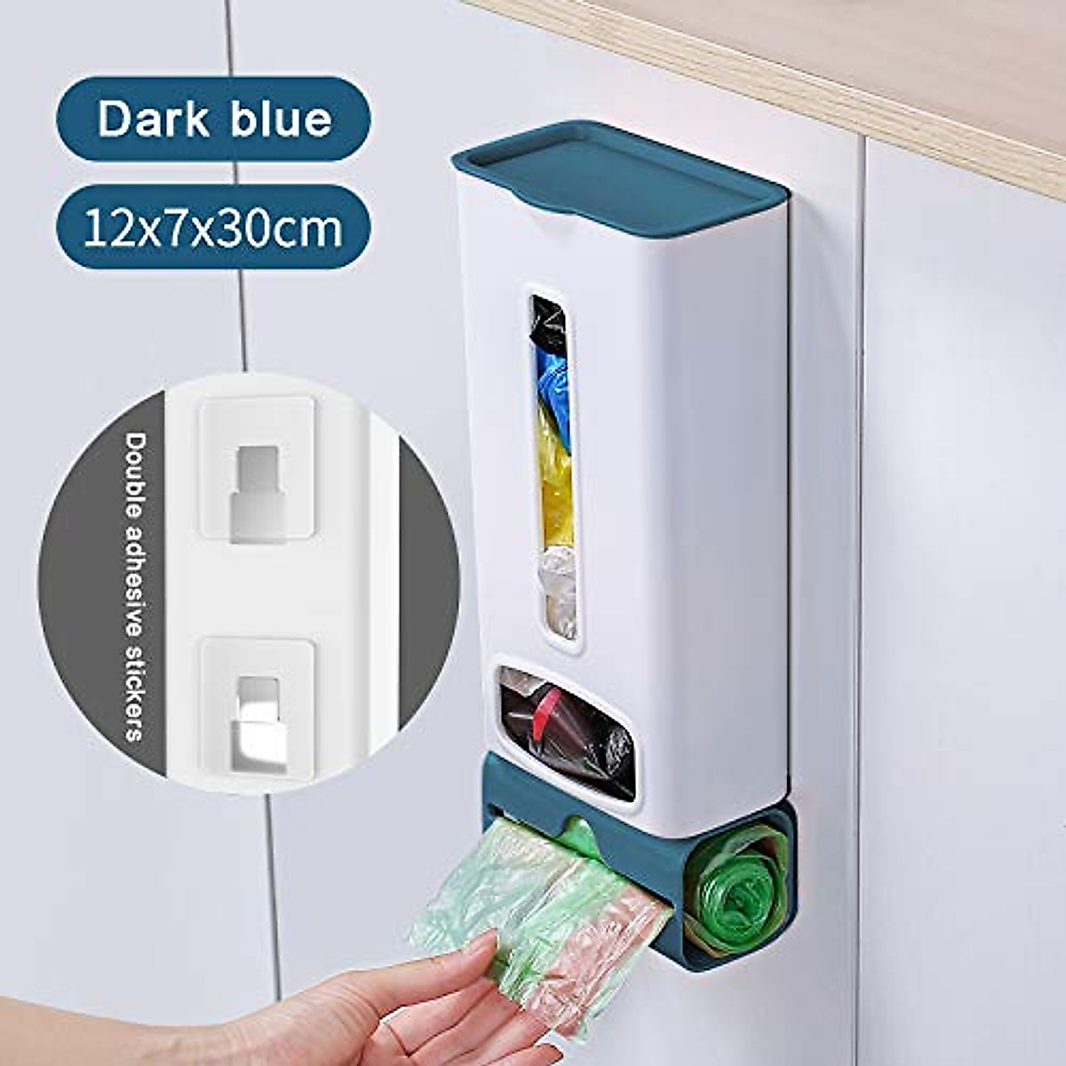 Garbage Bag Holder Kitchen Plastic Bag Holder Garbage Bag Dispenser Storage Box Wall Mount Bag Saver Bag Storage for Plastic Bags (Dark Blue)