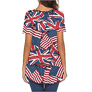 Independence Day Womens Summer Short Sleeve Tops American Flag Print Shirts Generic, Blouses for Women Women's Long Sleeve T-Shirts with Split Girls Summer Tops Memorial Day Shirts for Women Plus