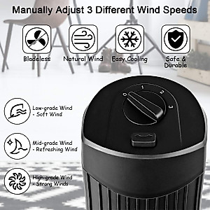 COSTWAY Tower Fan, 28-Inch Oscillating Tower Fan, Quiet Cooling Whole Room Bladeless, 3 Speed, 3 Wind Mode, Oscillating Tower Fan for Bedrooms, Living Rooms, Kitchen (Black)