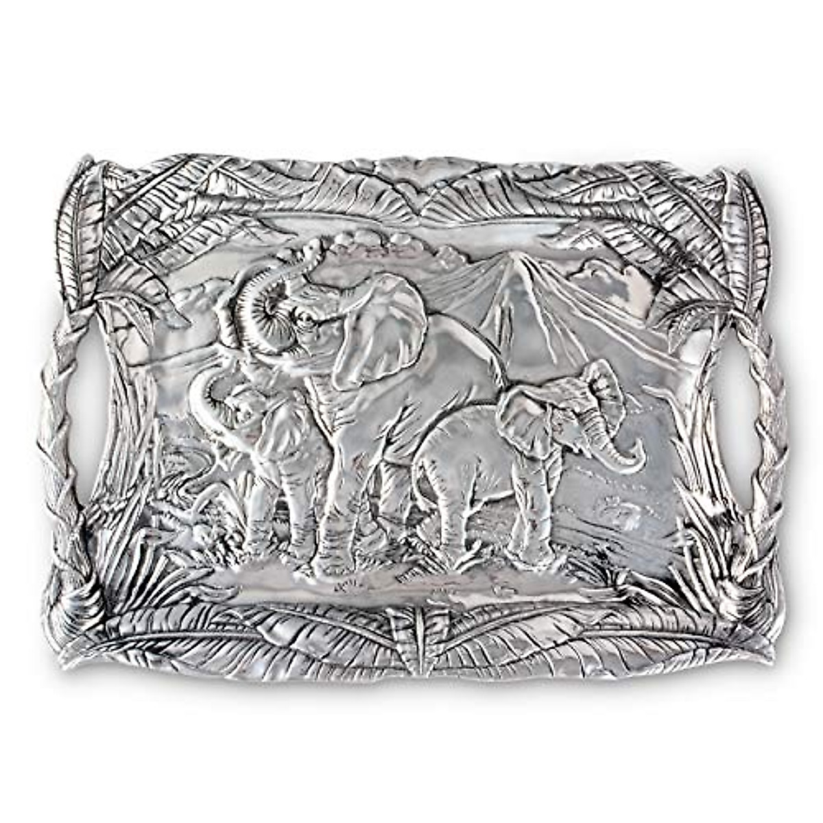 Arthur Court Designs Aluminum Elephant Clutch Tray Breakfast & Dinner Serving for Drinks Snack Fruits, Food Coffee Table Storage Tray for Home Decoration 20.5 inch x 14.5 inch