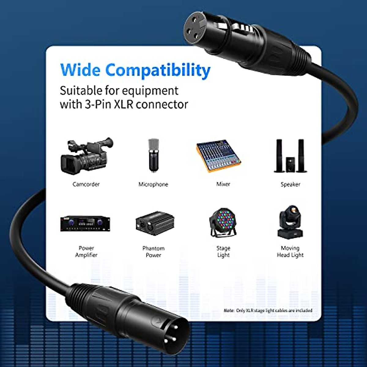 Neewer 10 in 1 Mega Value Pack with 6.5 Feet / 2 Metres XLR Stage Light Cable Wire 3 Pin XLR Male to Female Connector for Moving Main Light PAR Light Headlamp with XLR Input and Output