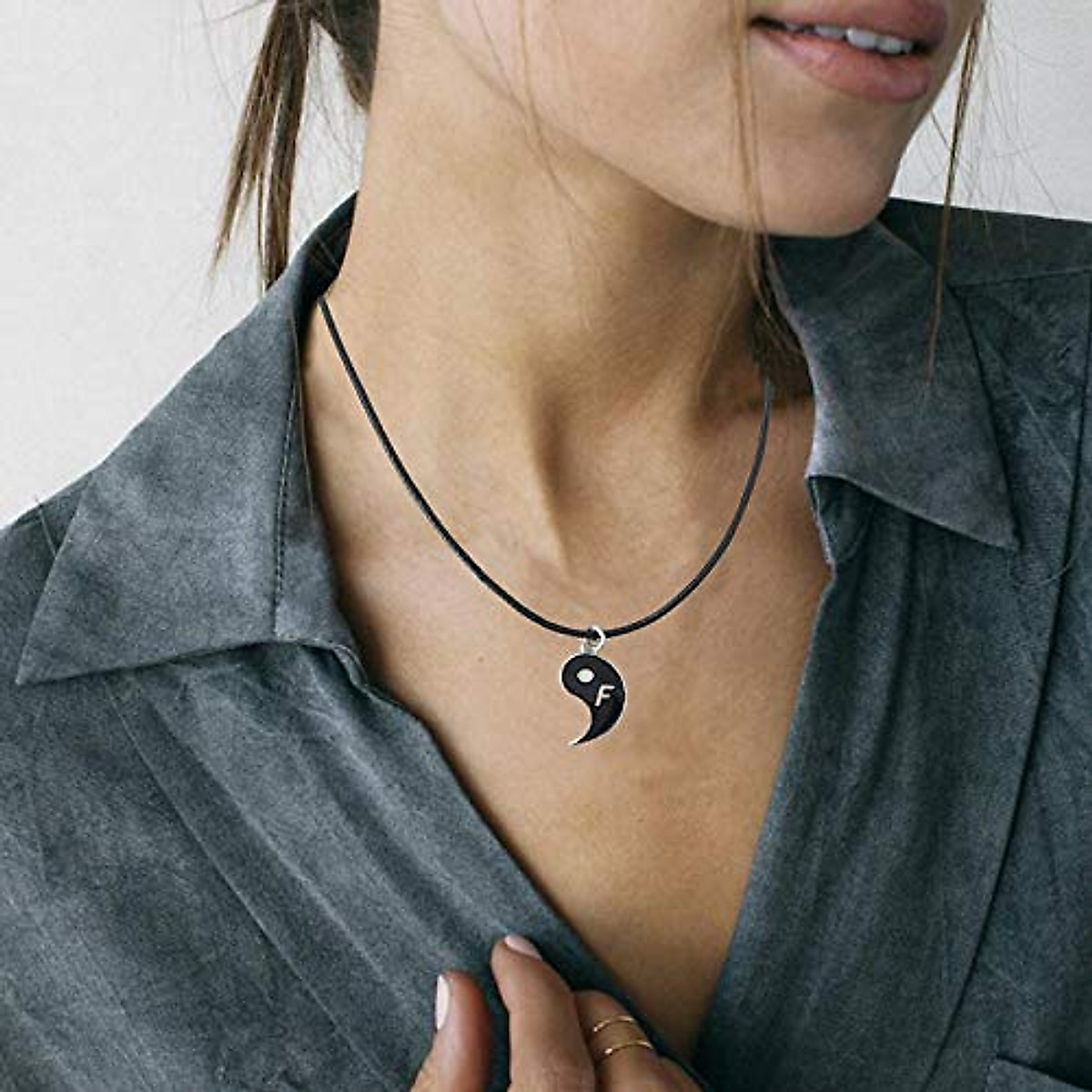 Yin Yang Necklaces for 2 Best Friends with Adjustable Matching Cord Bracelets and Earring Studs for Bff Friendship Valentine's Boyfriend Girlfriend Relationship Gifts(4 Pairs Sets)