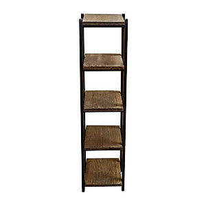 Pomona 48 in. Tall Metal and Solid Wood Storage Floor Shelf with Nylon Floor Levelers & Durable Lacquer Finish in Natural Solid Wood Look, Perfect for Rustic Industrial Home Decor